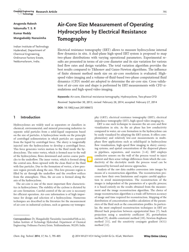 Air-Core Size Measurement of Operating Hydrocyclone by Electrical ...