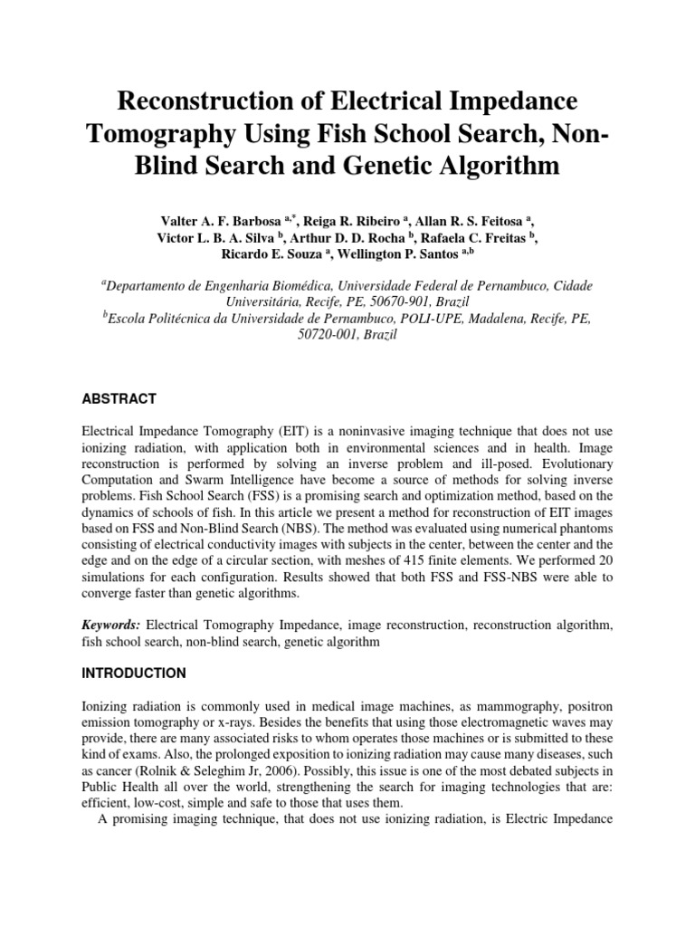 Reconstruction of Electrical Impedance Tomography Using Fish School Search, Non-Blind Search and ...
