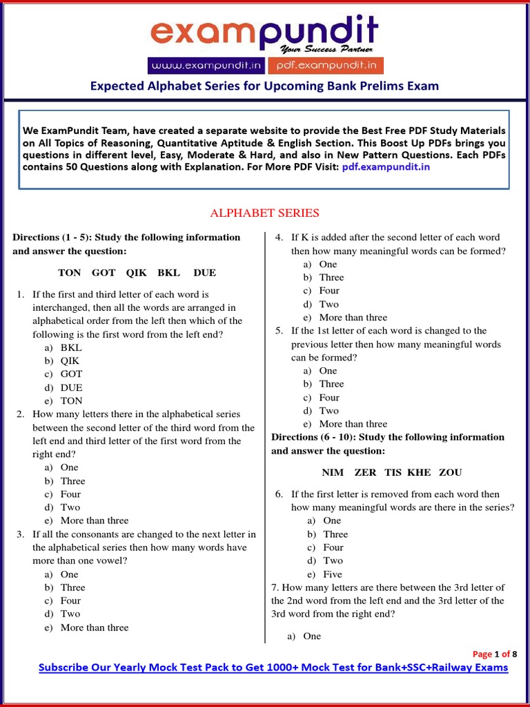 Alphabet Series Reasoning Questions PDF | PDF | Alphabet | Consonant