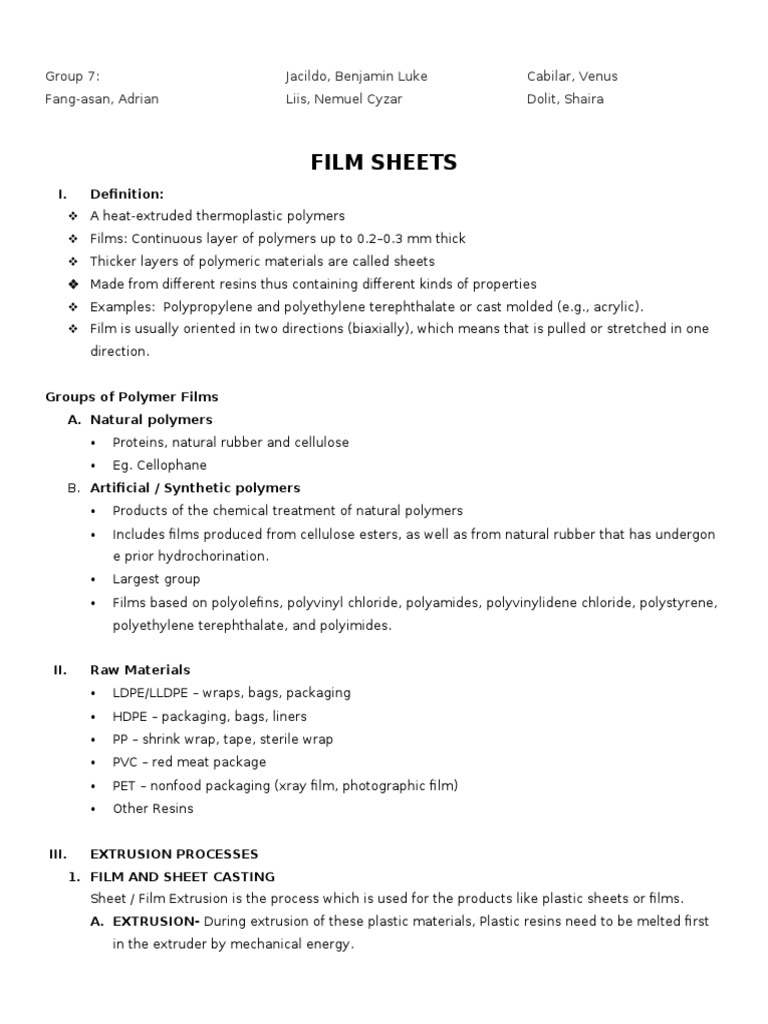 Film Sheets (Polymer) | PDF | Polymer Chemistry | Business Process