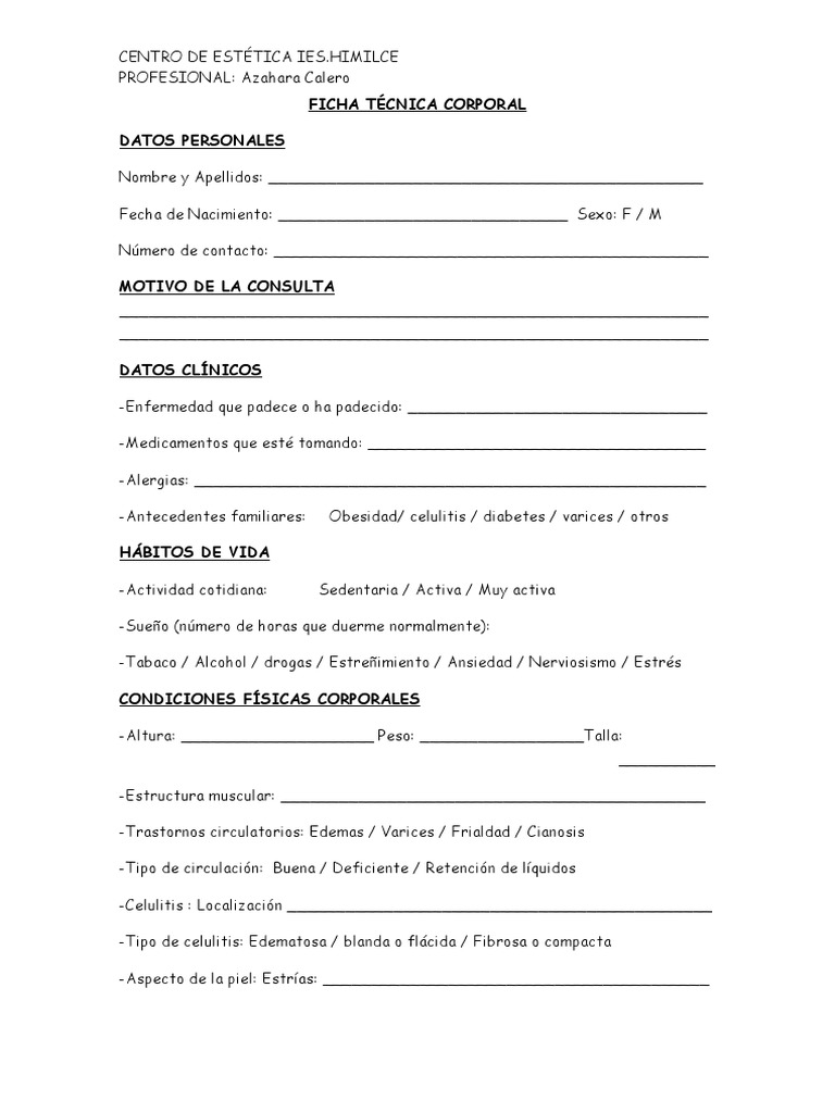 Ficha Técnica Corporal | PDF