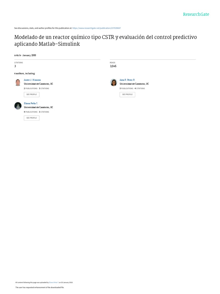Modeling of a CSTR chemical reactor and evaluation of predictive control applying Matlab ...