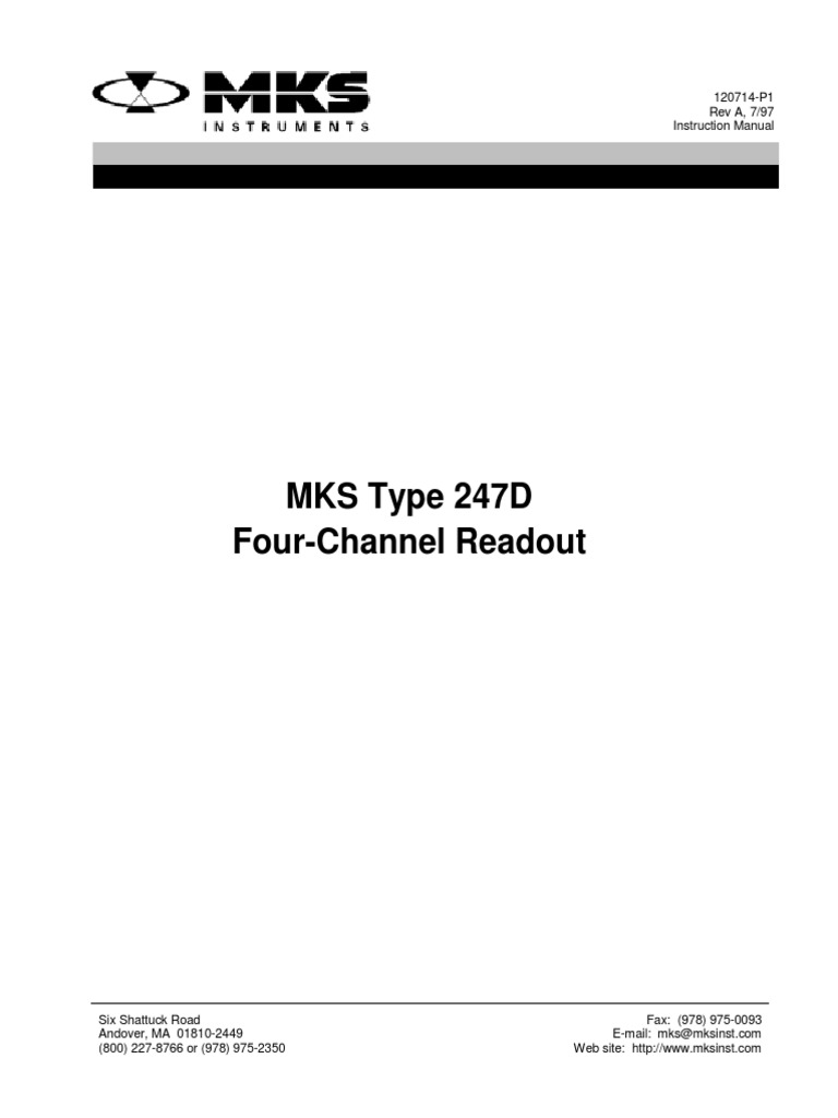 MKS Type 247D Four-Channel Readout: 120714-P1 Rev A, 7/97 Instruction ...