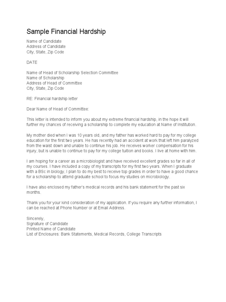 Sample Financial Hardship | PDF