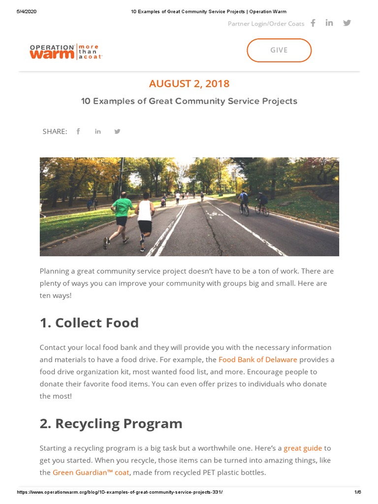 10 Examples of Great Community Service Projects | PDF | Recycling ...
