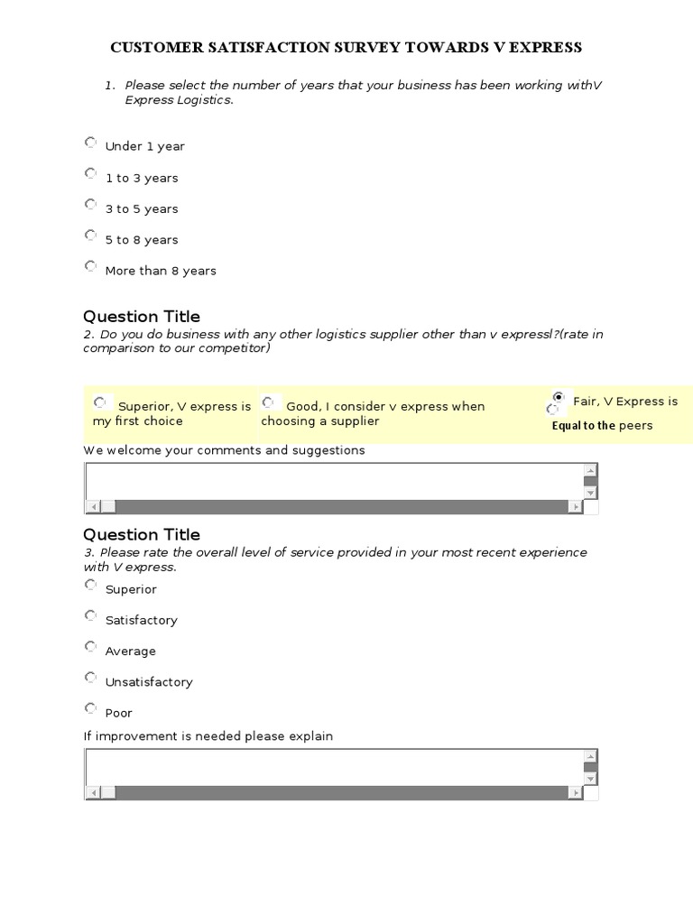 Customer Satisfaction Questionnarie | PDF | Customer Satisfaction ...