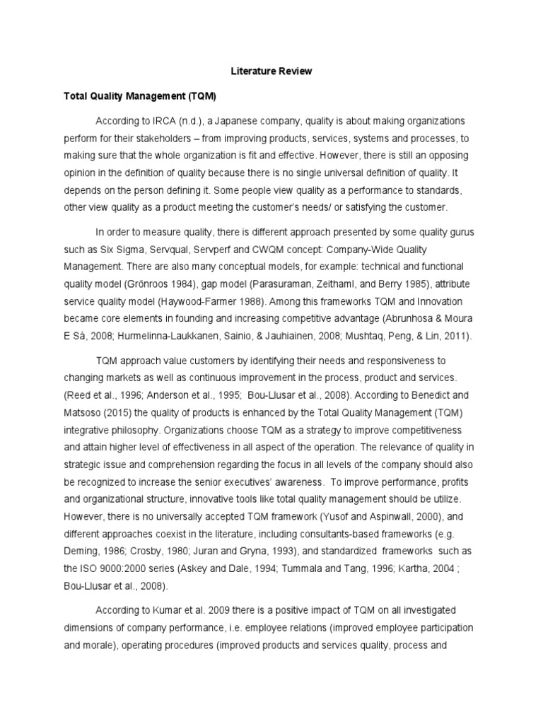 Literature Review Total Quality Management (TQM) | PDF | Quality ...