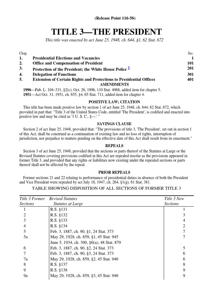 Title 3-The President: This Title Was Enacted by Act June 25, 1948, Ch ...