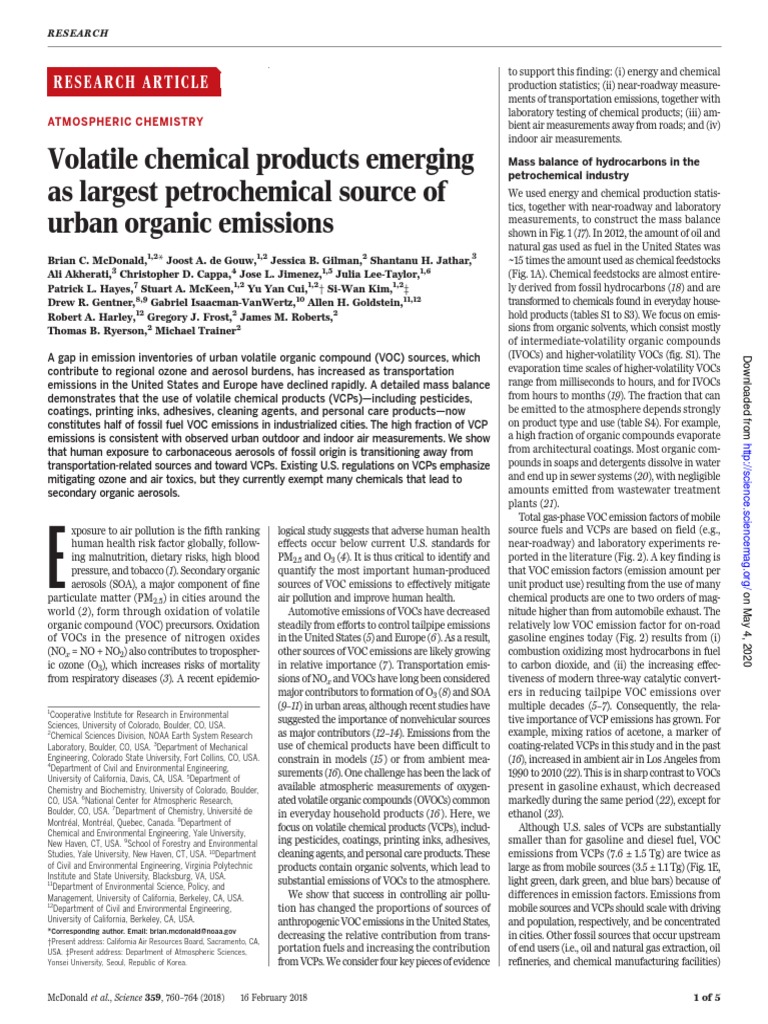 Volatile Chemical Product | PDF | Exhaust Gas | Volatile Organic Compound