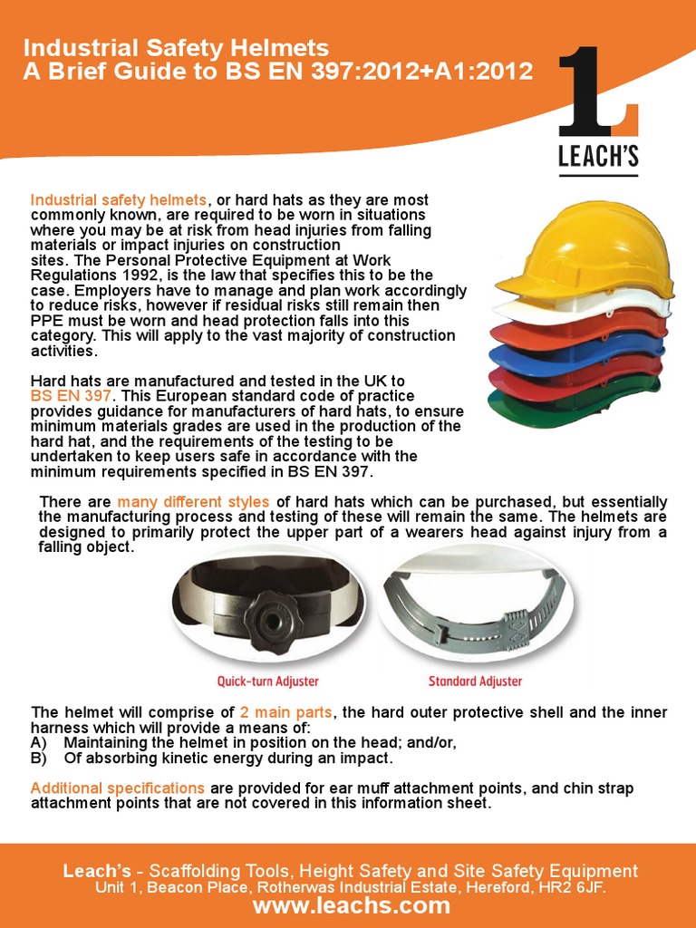 Industrial Safety Helmets A Brief Guide To BS EN 397:2012+A1:2012 | PDF