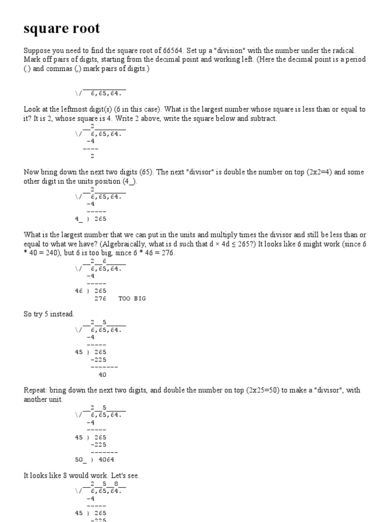 Manual Method of Roots Calculation | PDF | Numbers | Decimal