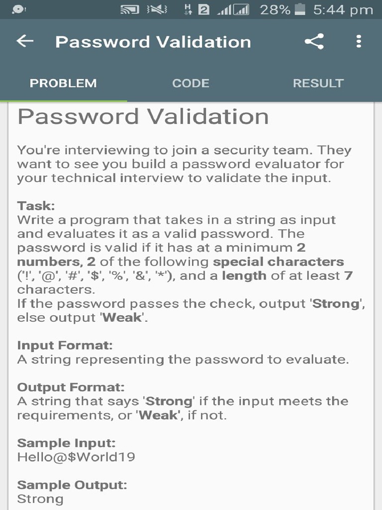 Python Problem Solution: Password Validation | PDF