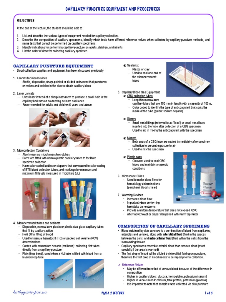 Capillary Puncture Equipment and Procedure | PDF | Blood | Vein