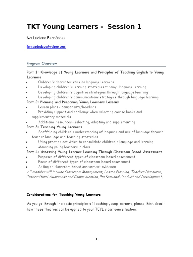 TKT YL Handout 1 | PDF | Second Language | Learning