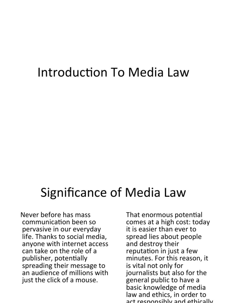 Introduction To Media Law | PDF | Freedom Of Speech | Mass Media