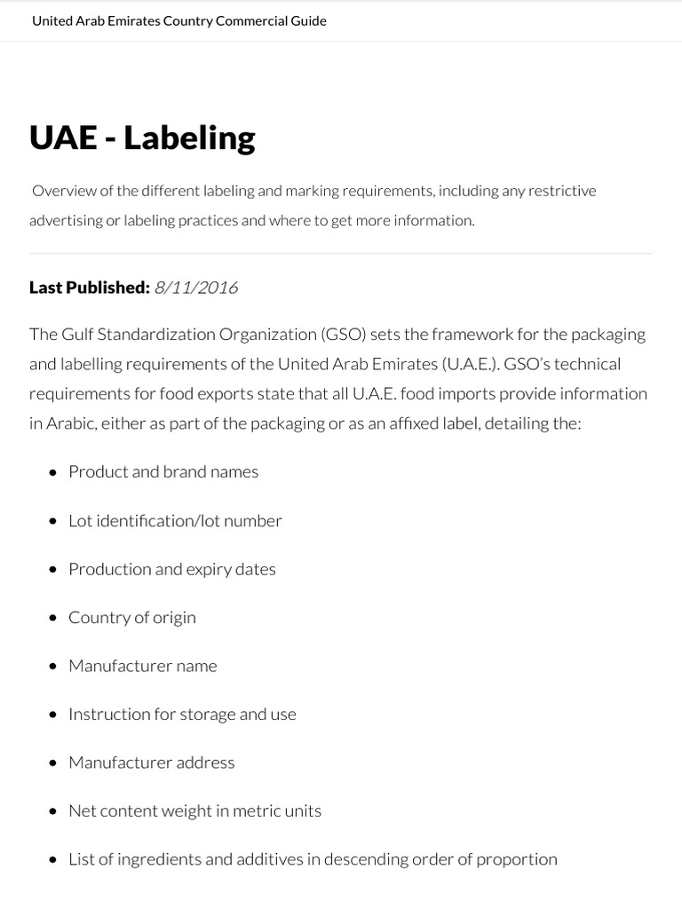 United Arab Emirates - Labeling:Marking Requirements - Export - Gov ...