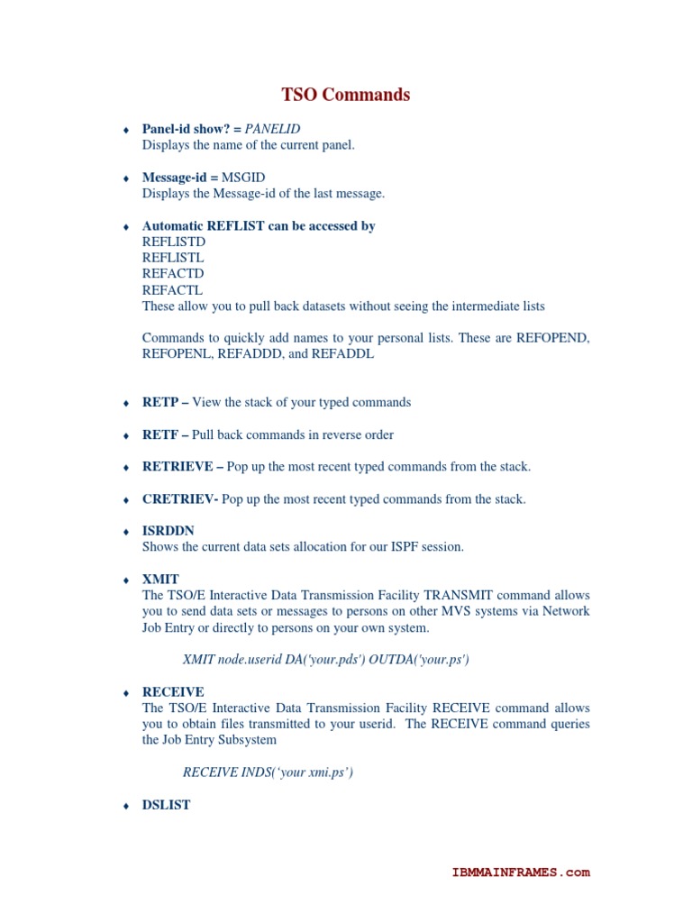 TSO Commands: XMIT Node - Userid DA ('Your - PDS') OUTDA ('Your - PS') | PDF | Command Line ...