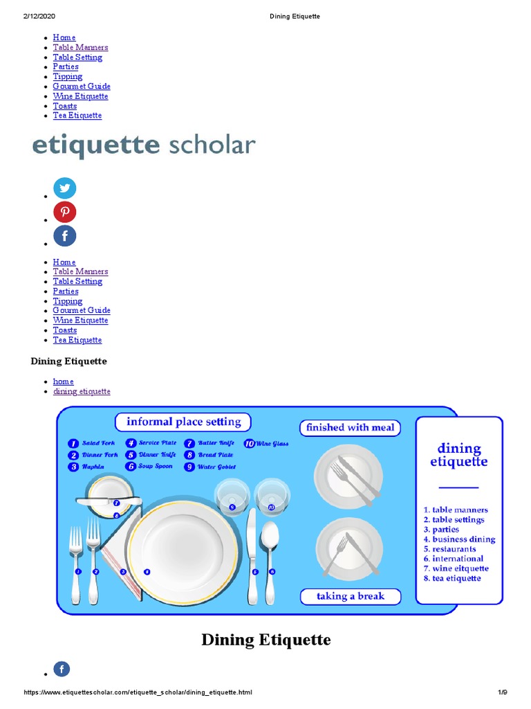 Dining Etiquette: Table Manners | Download Free PDF | Restaurants ...