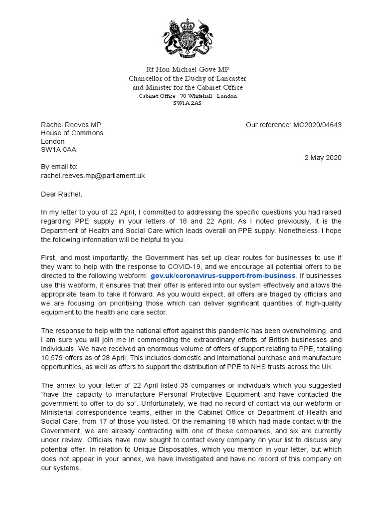 Letter From CDL Addressed To Rachel Reeves MP | PDF | National Health ...