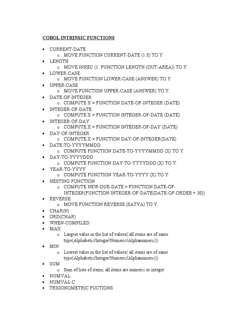Cobol Intrinsic Functions | PDF