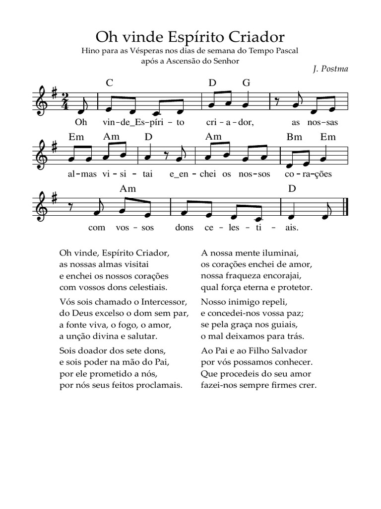 Oh Vinde Espírito Criador PDF | PDF