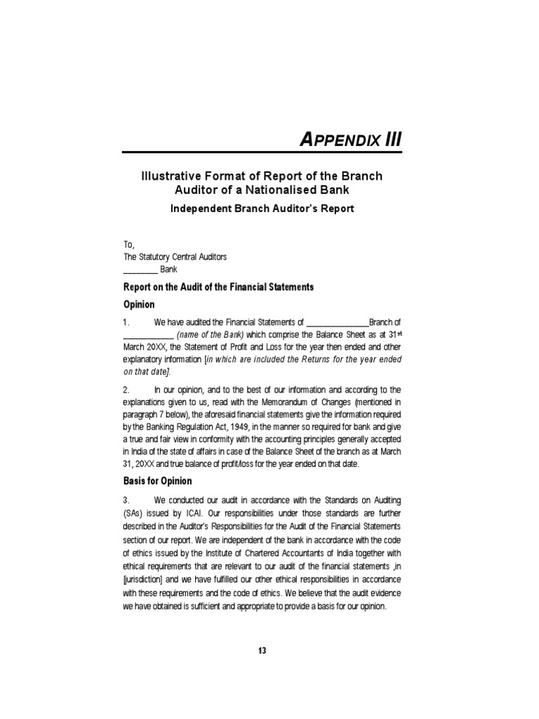 Illustrative Branch Audit Report Format | PDF | Going Concern ...