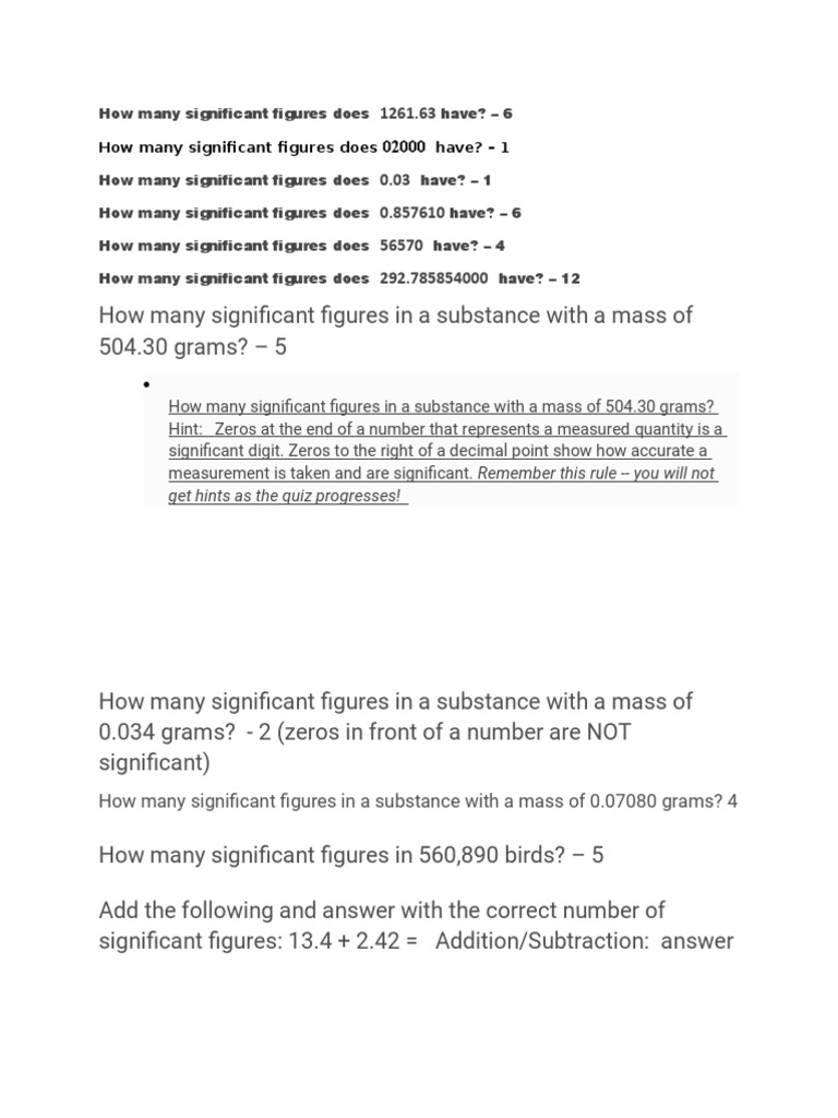 Quiz Significant Figures | PDF | Significant Figures | Analysis
