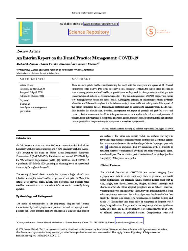 Science Repository: An Interim Report On The Dental Practice Management ...