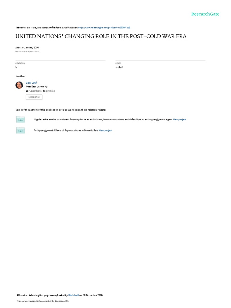 United Nations' Changing Role in The Post-Cold War Era: January 2000 ...