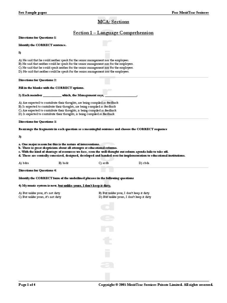 MCA Sample Questions | Download Free PDF | Test (Assessment)