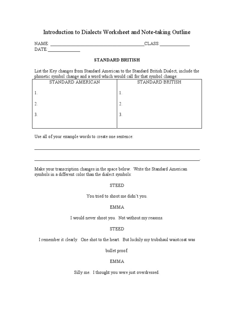 Introduction To Dialects Worksheet and Note | PDF | Linguistics | Human ...