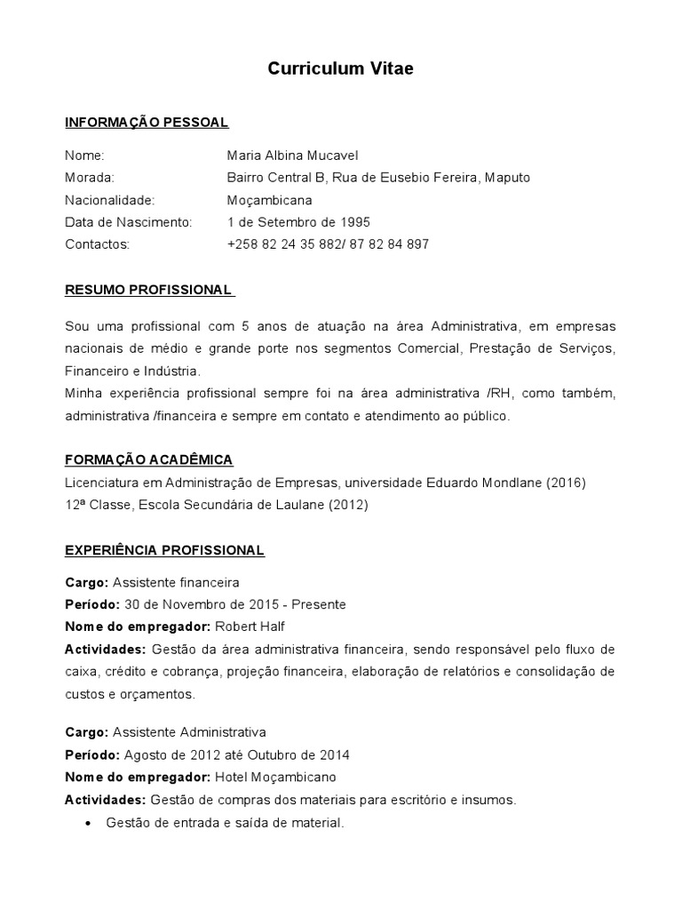 Modelo de Curriculum Vitae Pronto 9 | PDF | Business | Economias