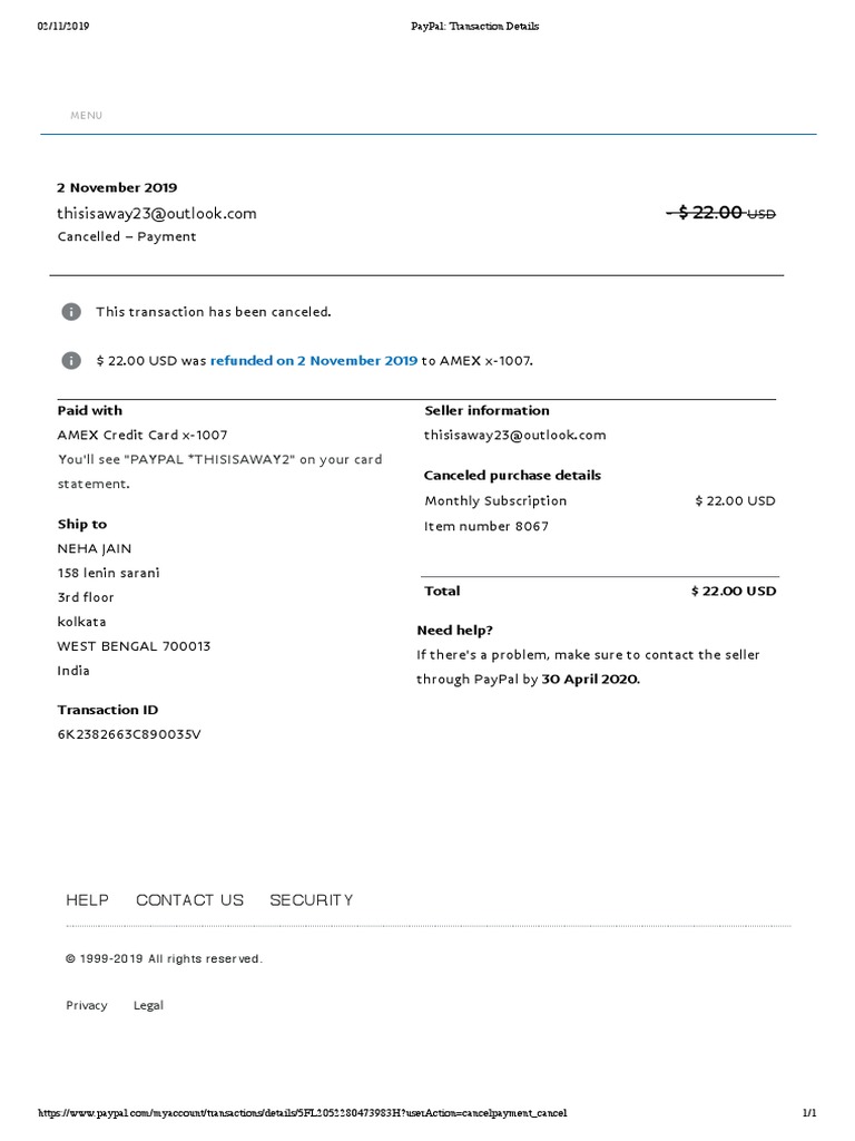 PayPal - Transaction Details | PDF