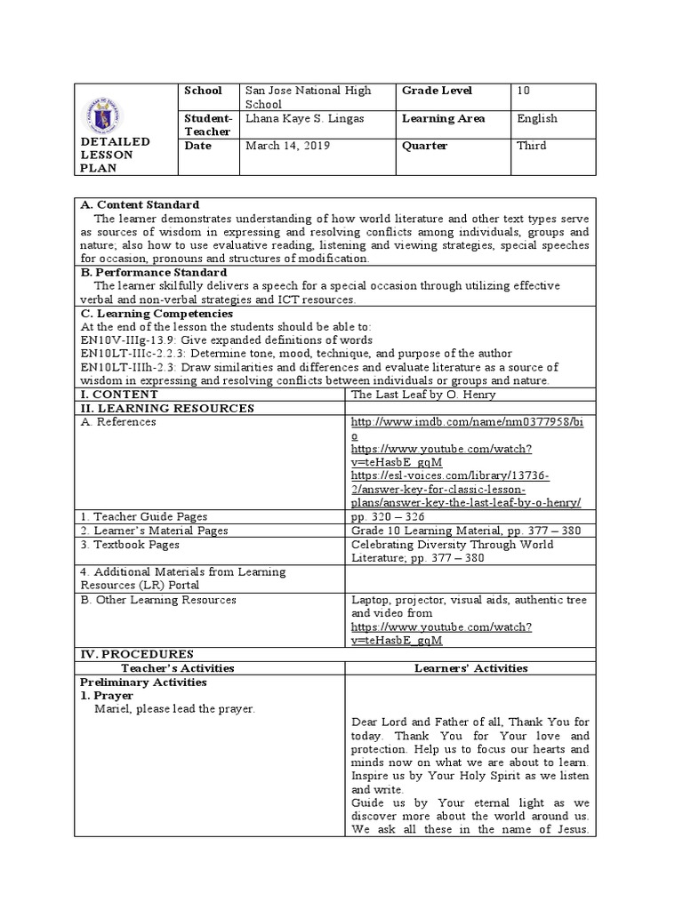 DETAILED LESSON PLAN Ranking | Download Free PDF | Psychological ...