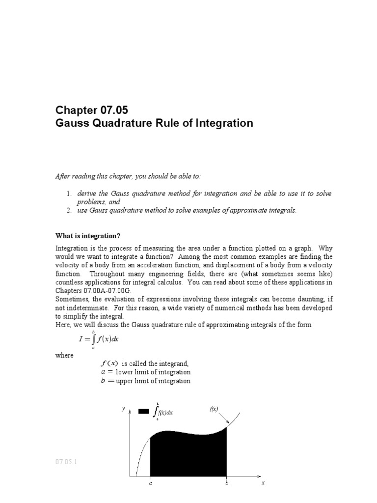 An Accurate Introduction to the Gauss Quadrature Rule for Numerical Integration | PDF | Integral ...