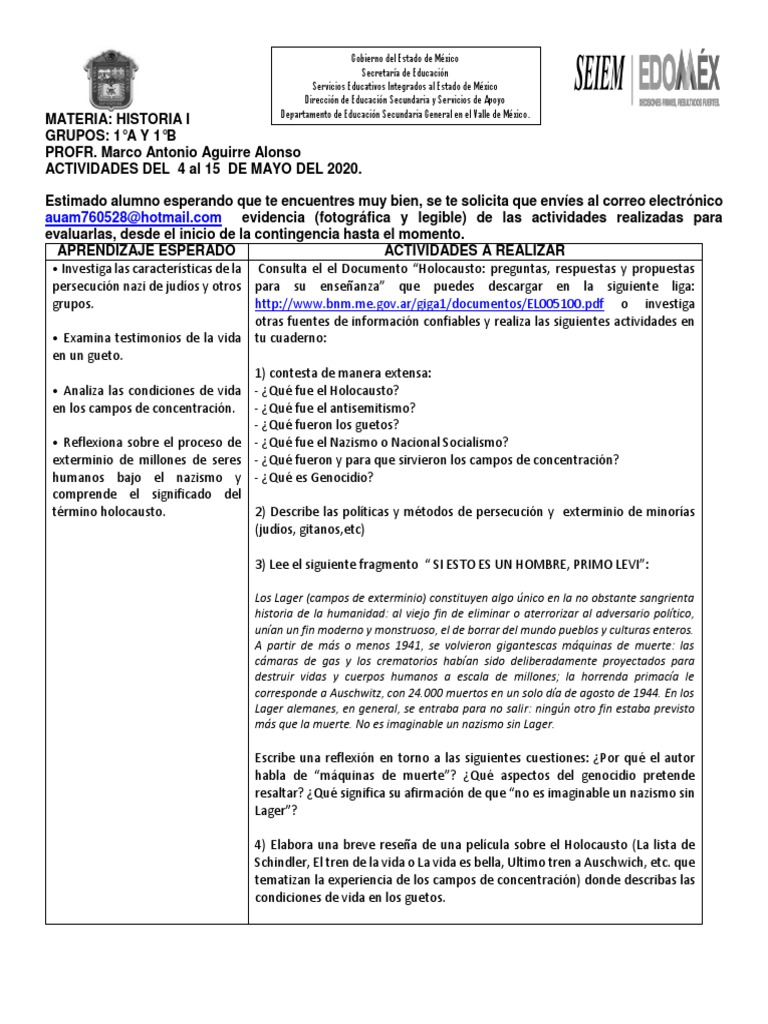 Actividades Historia 1º 4-15 Mayo Marco | PDF | El Holocausto ...