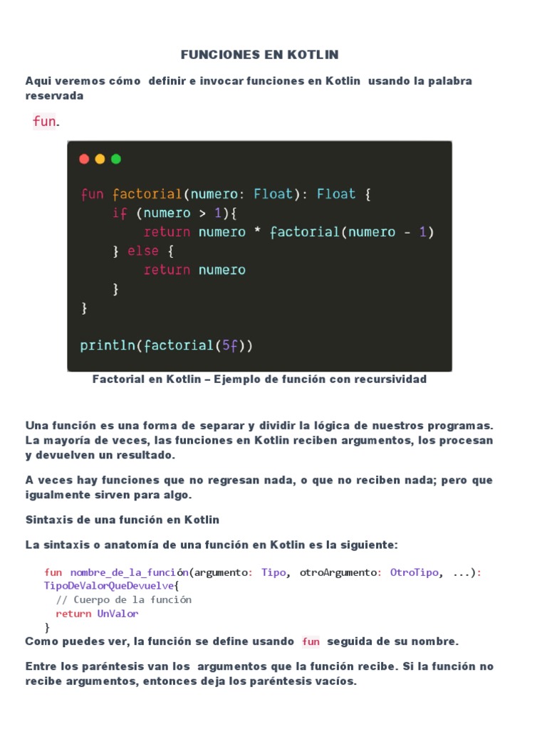 Funciones en Kotlin | PDF | Recursividad | Cadena (informática)