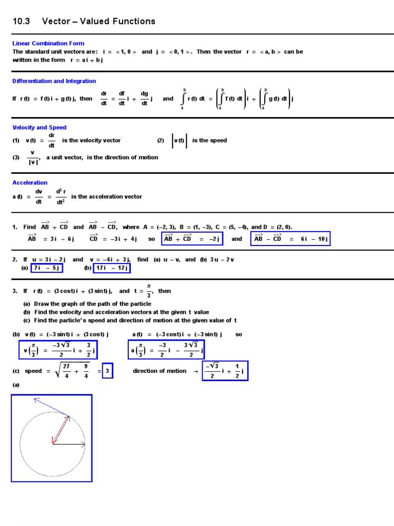 Vector-Valued Functions Overview | PDF | Acceleration | Trigonometric ...