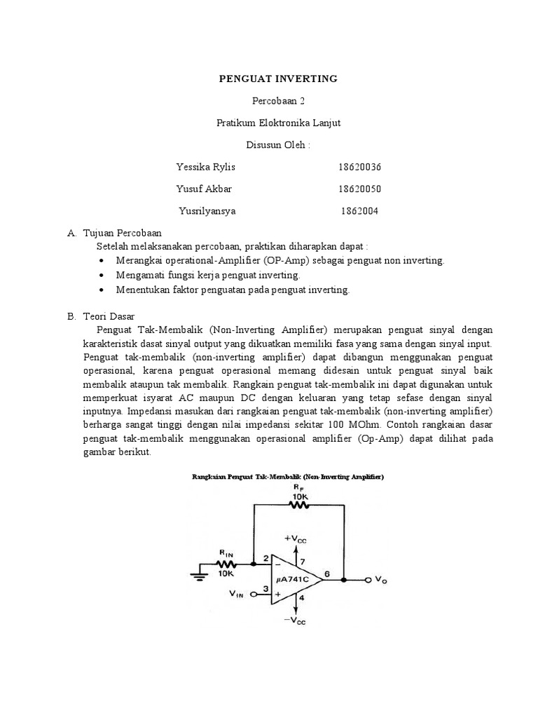 Laporan 2 Penguat Non Inverting | PDF | Metode & Bahan Ajar | Teknologi ...