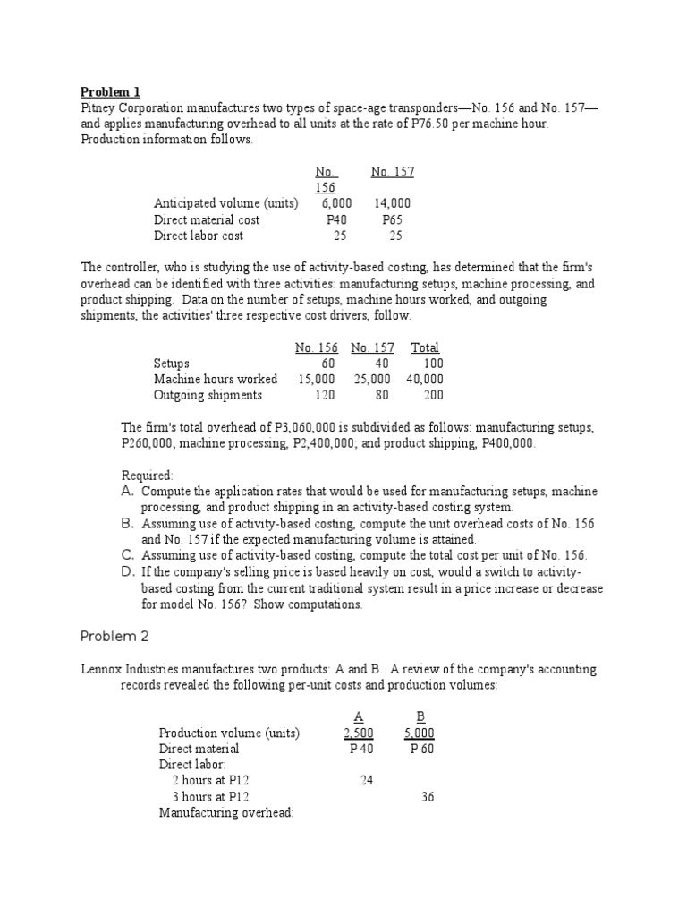 ABC Costing Assignment Problems 209 | PDF | Cost | Management Accounting