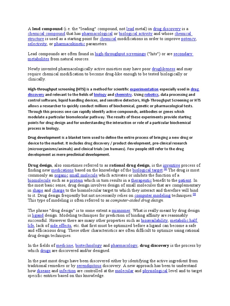 Understanding Lead Compounds in Drug Discovery | PDF | Drug Design ...