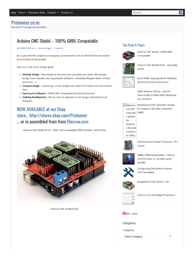 Arduino CNC Shield - 100% GRBL Compatable - Protoneer - Co | PDF