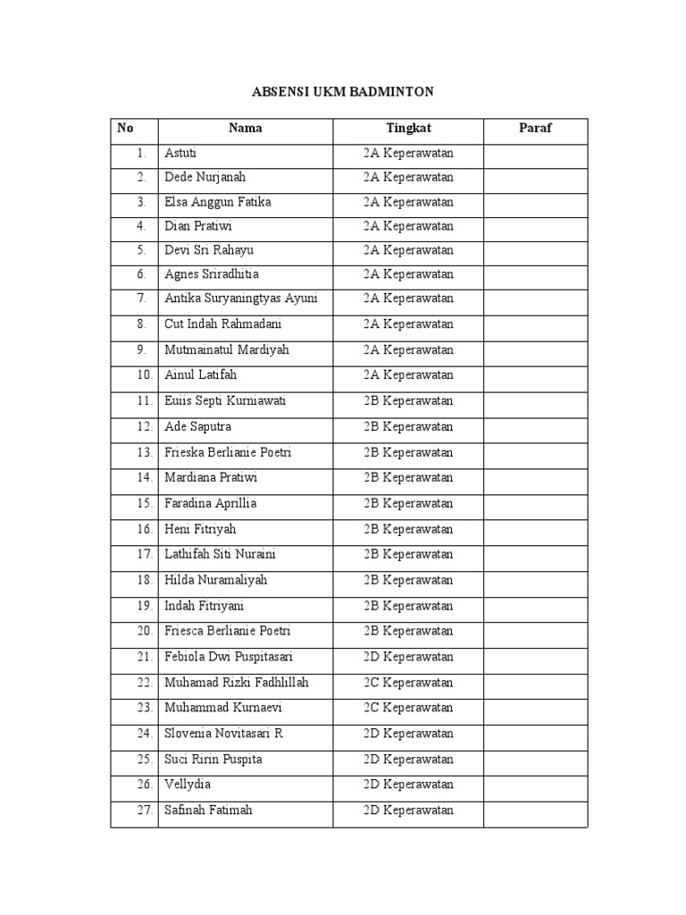 Absensi Ukm Badminton-1 | PDF