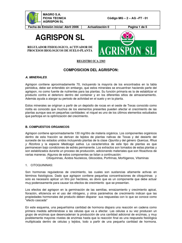 Ficha Agrispon SL PDF | PDF | Raíz | Plantas