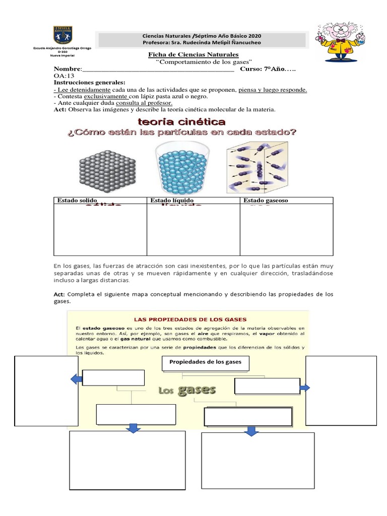 Ficha de Aprendizaje Los Gases 7° Año. | PDF | Gases | Fases de la materia