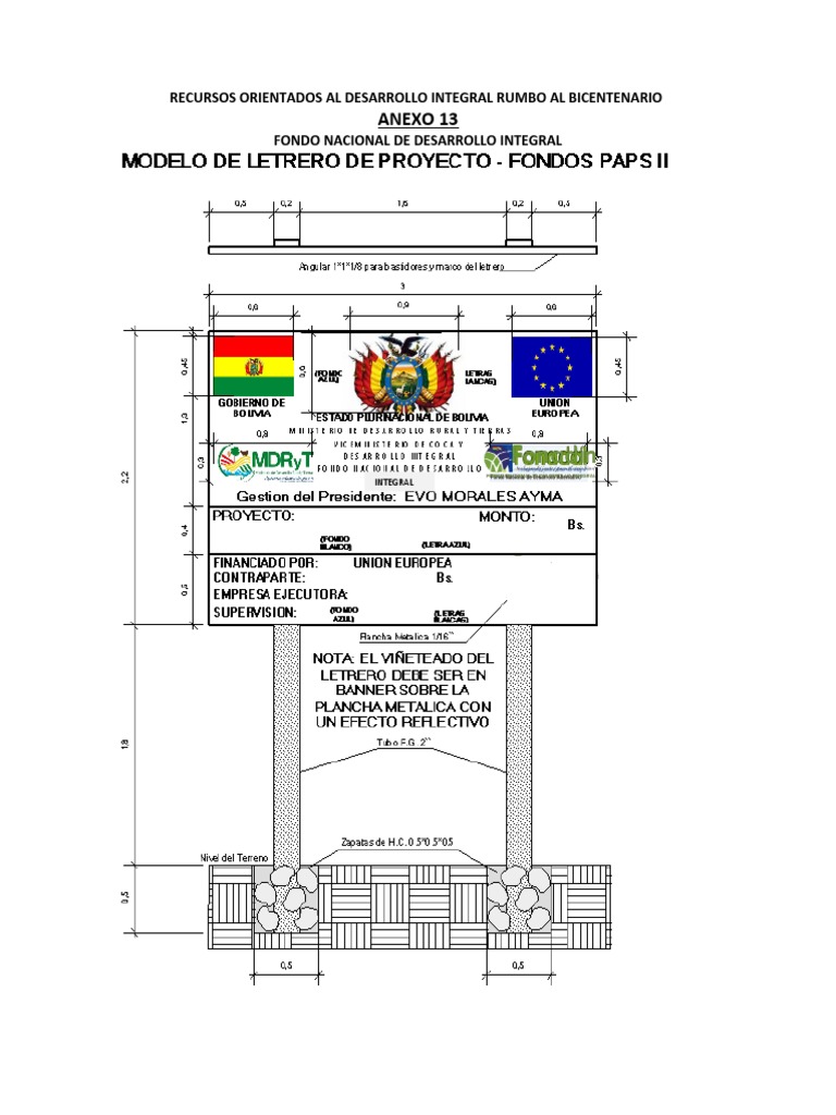 Anexo 13-Modelo de Letrero de Proyectos - Fondos Paps Ii. | PDF