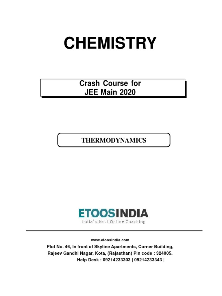 Chemistry: Crash Course For JEE Main 2020 | PDF | Enthalpy | Temperature