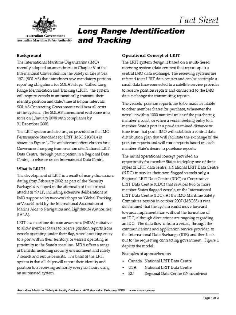 LRIT Fact Sheet PDF | PDF | Shipping | Water Transport