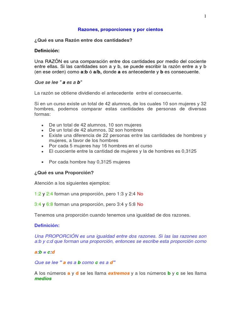 Razones - Proporciones - Porcentajes (1) - 1 | PDF | Fracción ...