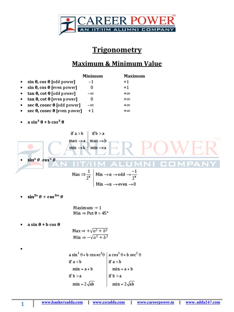 Trigonometry Maximum And Minimum Value Pdf